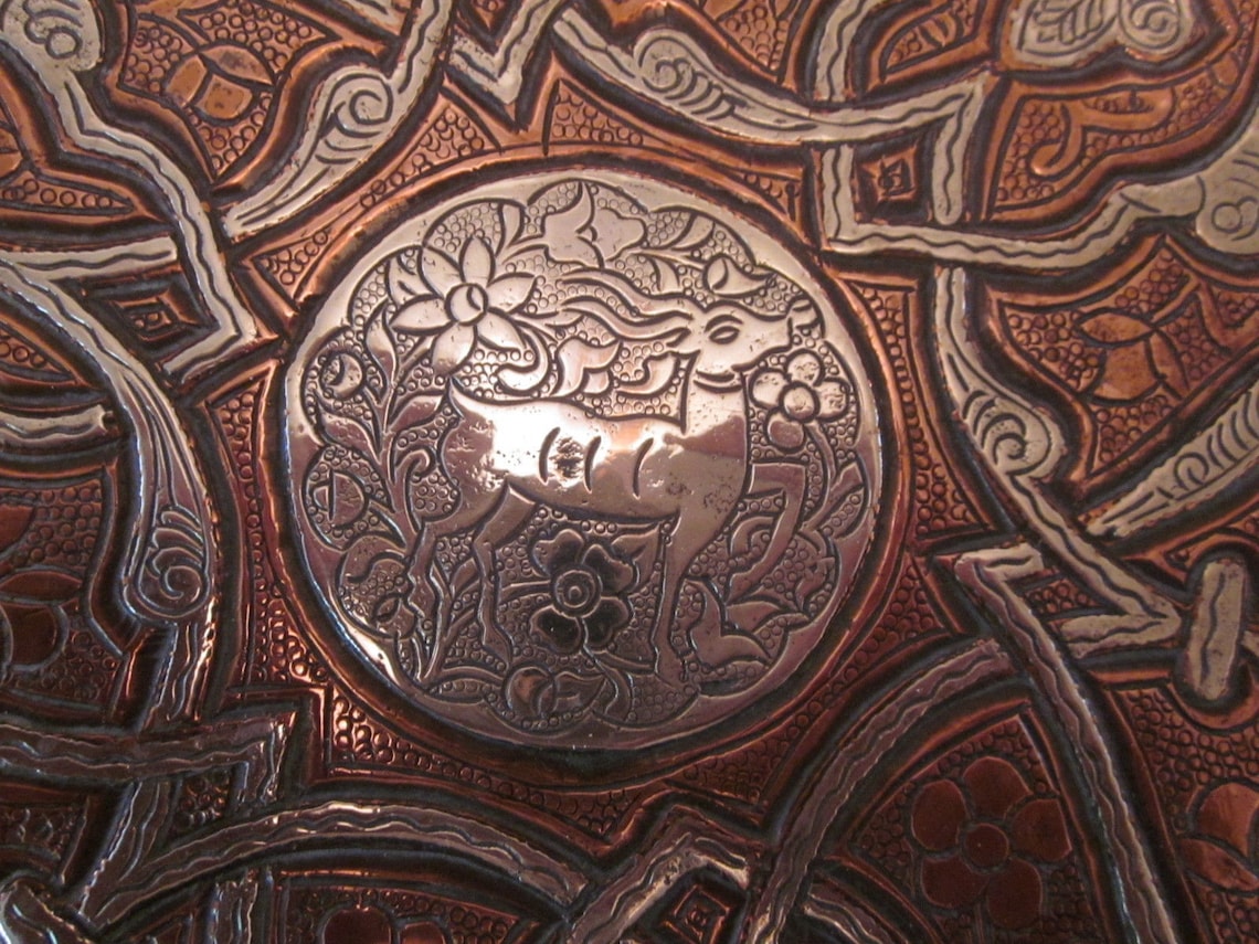 1 Antique Cairo-ware/damascene Tray / Charger, Copper / Bronze W ...