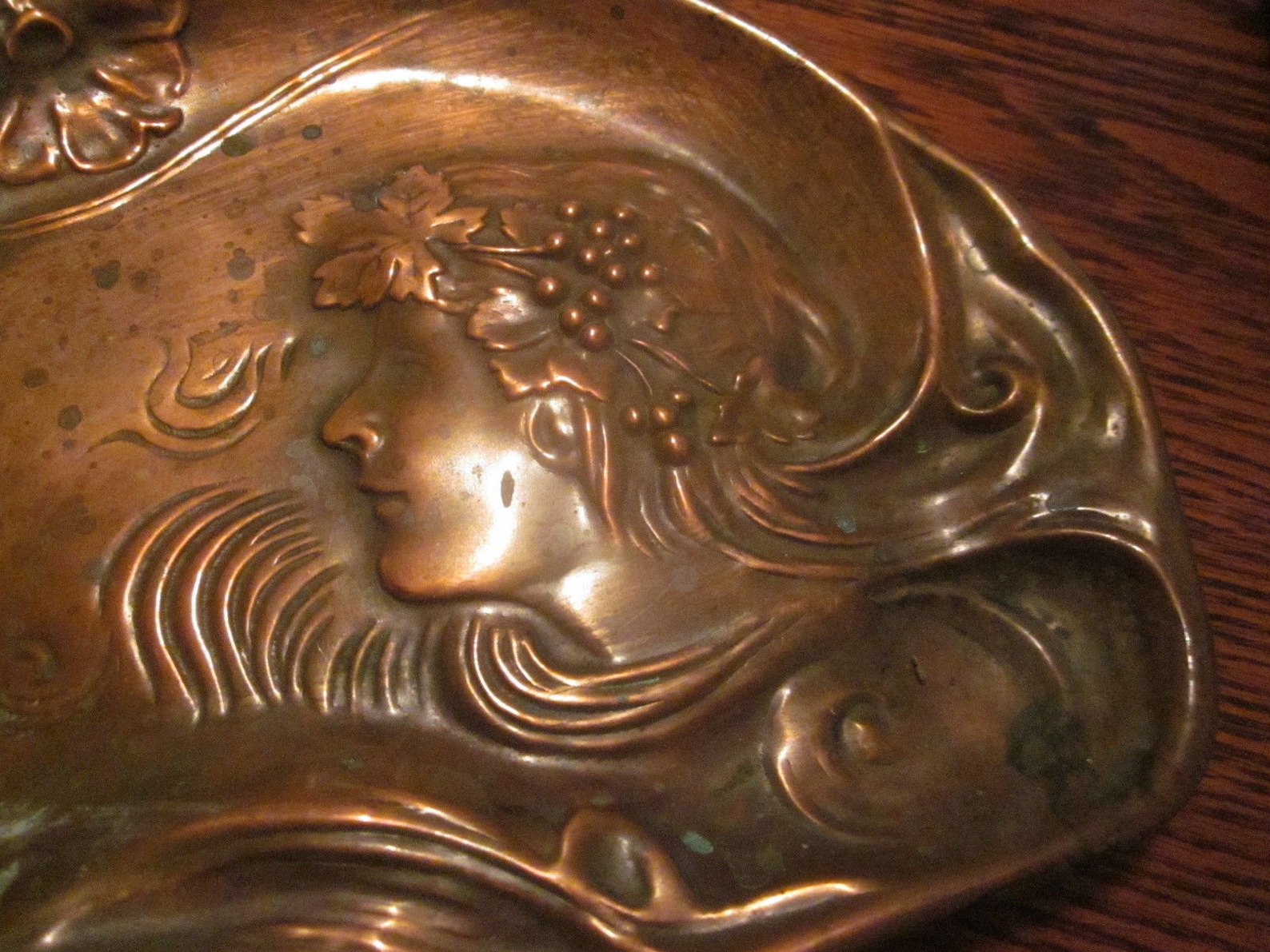 1 Antique Red Bronze/copper Art Nouveau Card Tray or Receiver, Maiden ...