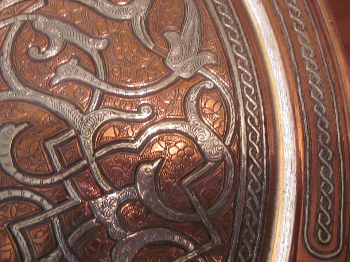 1 Antique Cairo-ware/damascene Tray / Charger, Copper / Bronze W ...