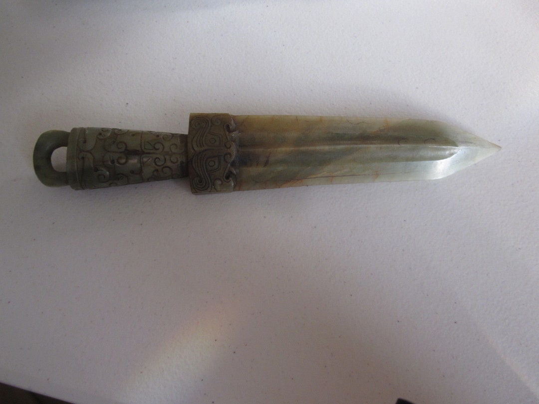 1 Chinese Green Jadeite [S.G.= 3.28] Dagger/knife Death Mask, After ...