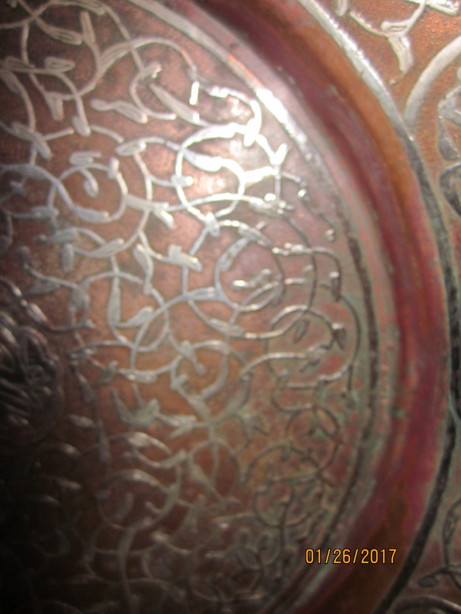 1 Antique Cairo-ware/damascene Tray Copper/bronze W/ Silver, Islamic ...