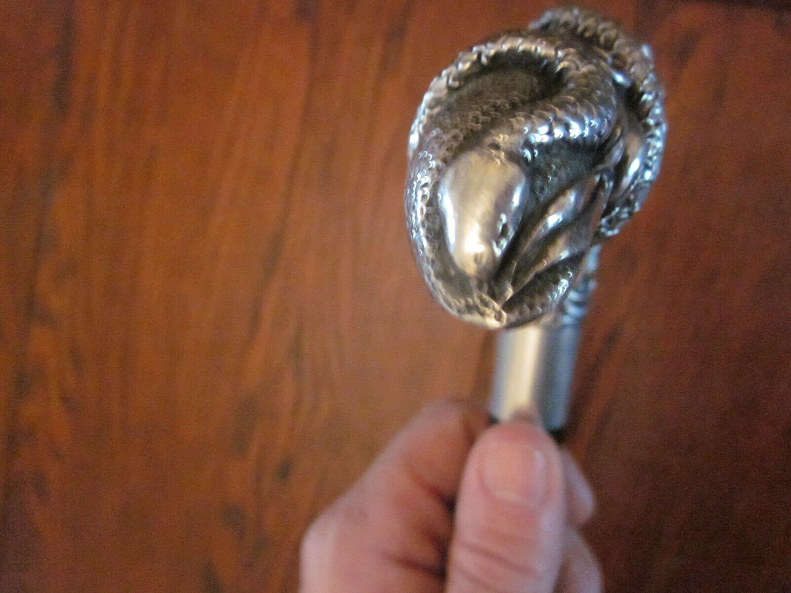 1 Antique Art Nouveau Ebonized Cane W/ a Solid Silver Gothic Gargoyle W ...