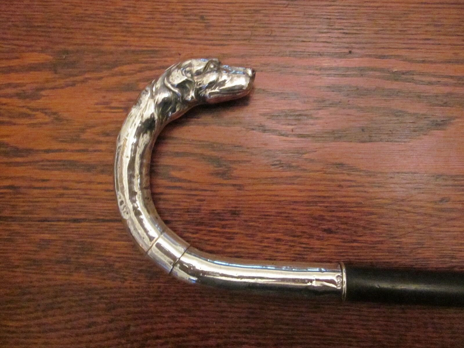 1 Well Used Antique Ebony Hooked Cane, W/ a Sterling Silver Greyhound ...