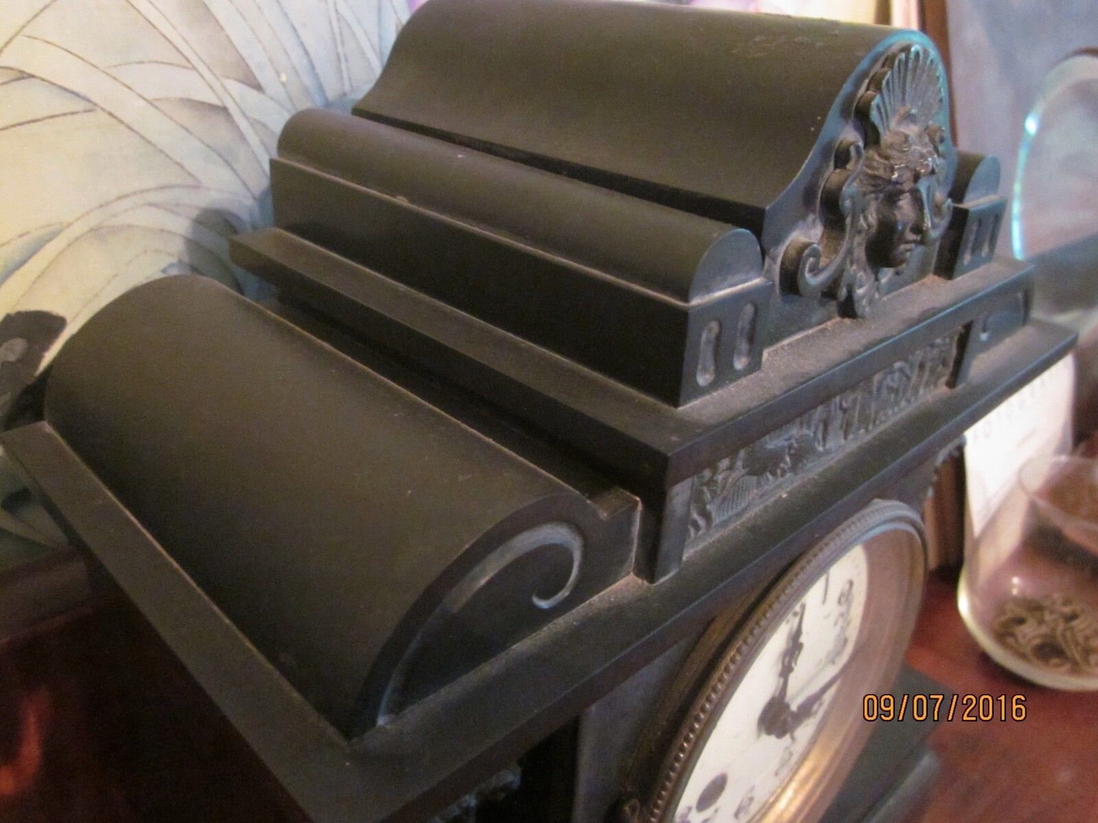 1 Roman Inspired Black Slate Clock, With Bronze Appointments [columns ...