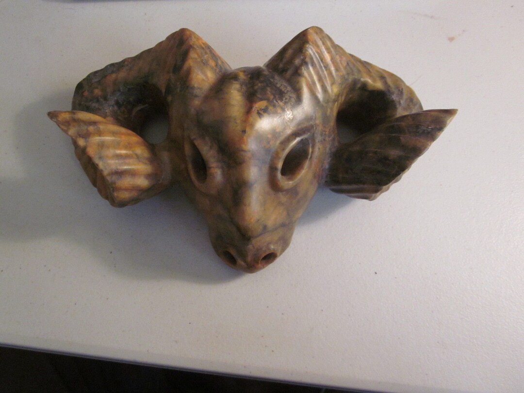 A Vintage Chinese Hard Stone Ram's Head Bust, Marbled Stone - Etsy