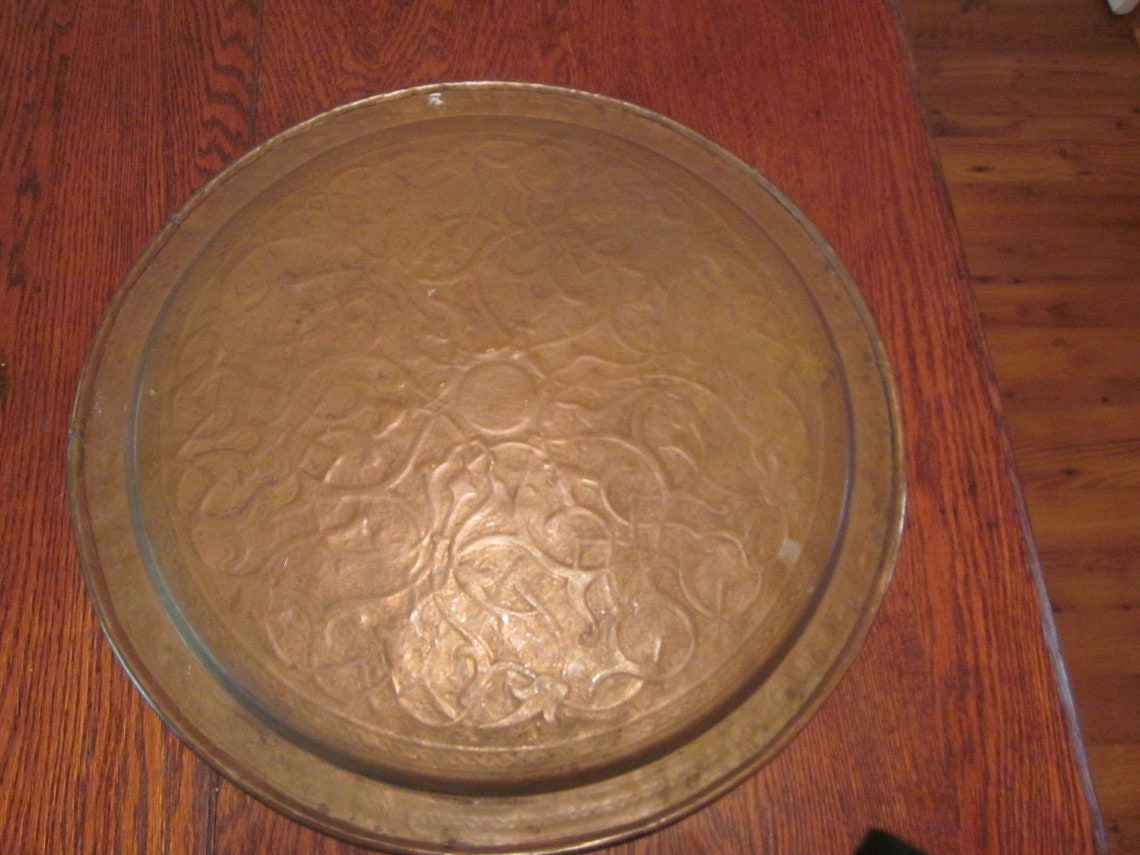 1 Antique Cairo-ware/damascene Tray / Charger, Copper / Bronze W ...