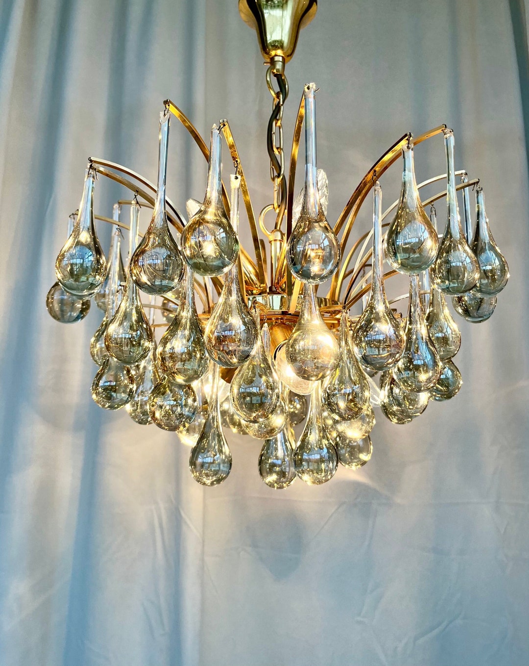 Gold Plated Vintage Palwa Palm Tree Tear Drop Chandelier - Etsy