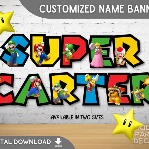 Super Mario Digital Bunting Banner Birthday Download Printable | Etsy