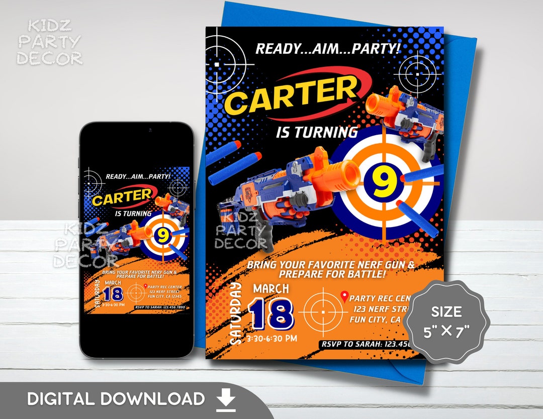 Kids Digital Birthday Invitation Dart War Birthday Invitation Dart War ...