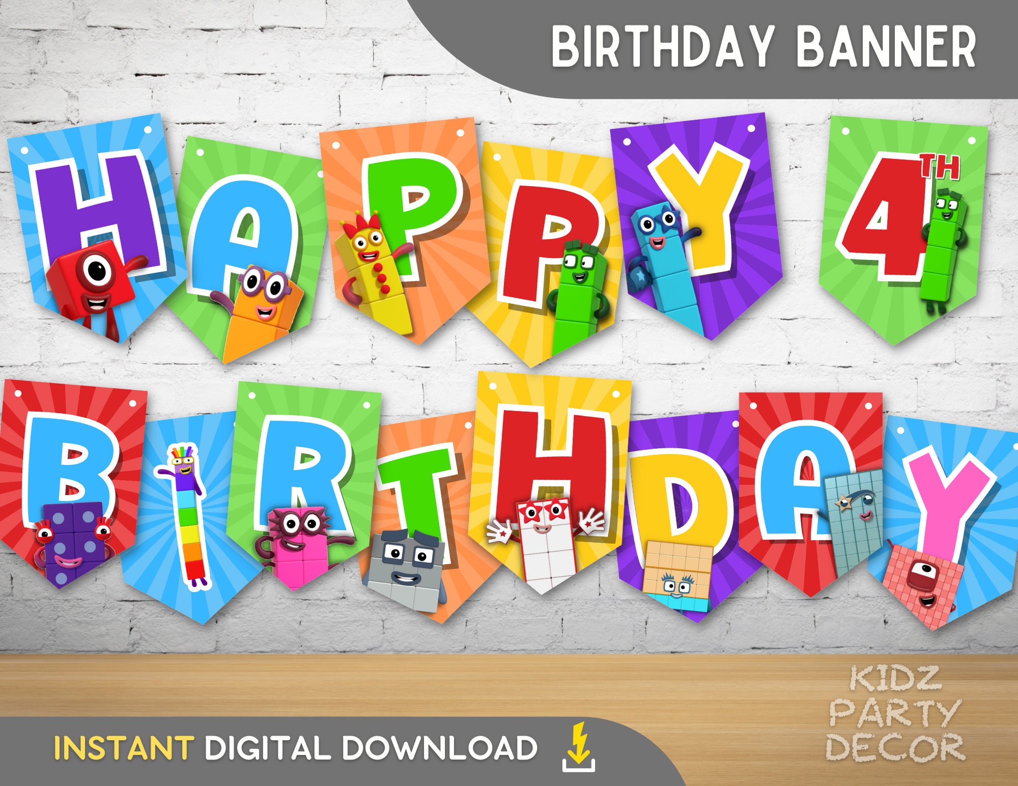 Kids Party Banner Printable Party Banner Numbers theme - Etsy España