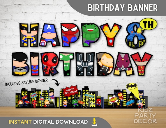 SUPERHERO Birthday Banner Super Hero Theme Birthday Super - Etsy