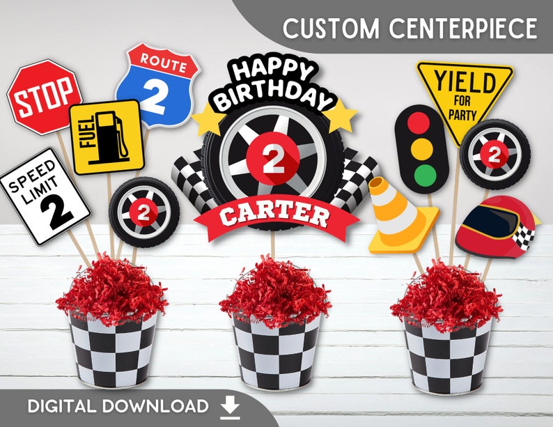 10 Pieces Race Car Birthday Custom Centerpiece | Two Fast Birthday ...