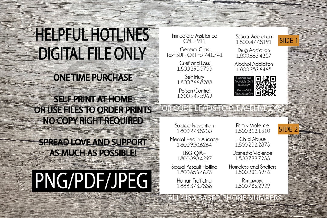 Helpful Hotlines DIGITAL FILES Mental Health Awareness Suicide ...
