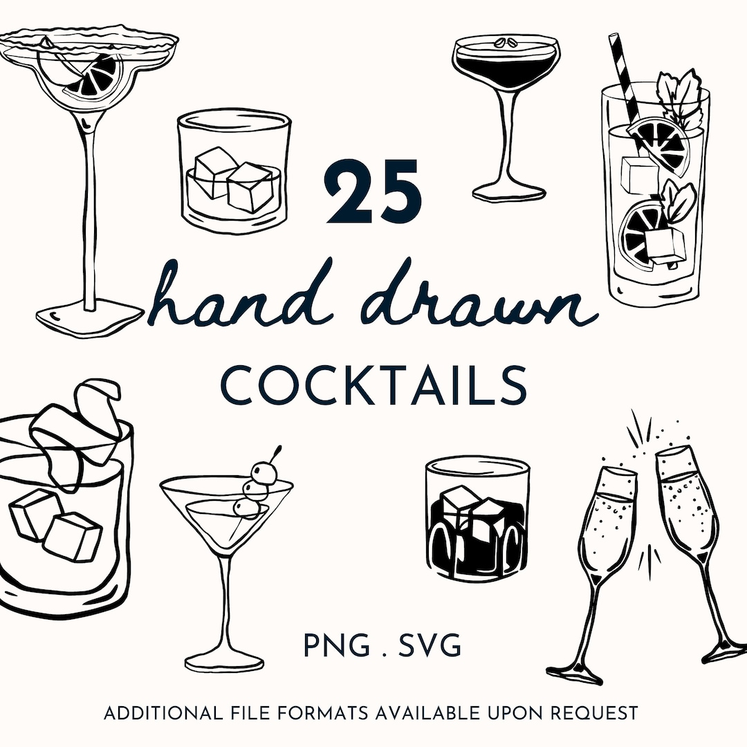 25 Hand Drawn Cocktail Illustrations - Digital Download | Cocktail Line ...