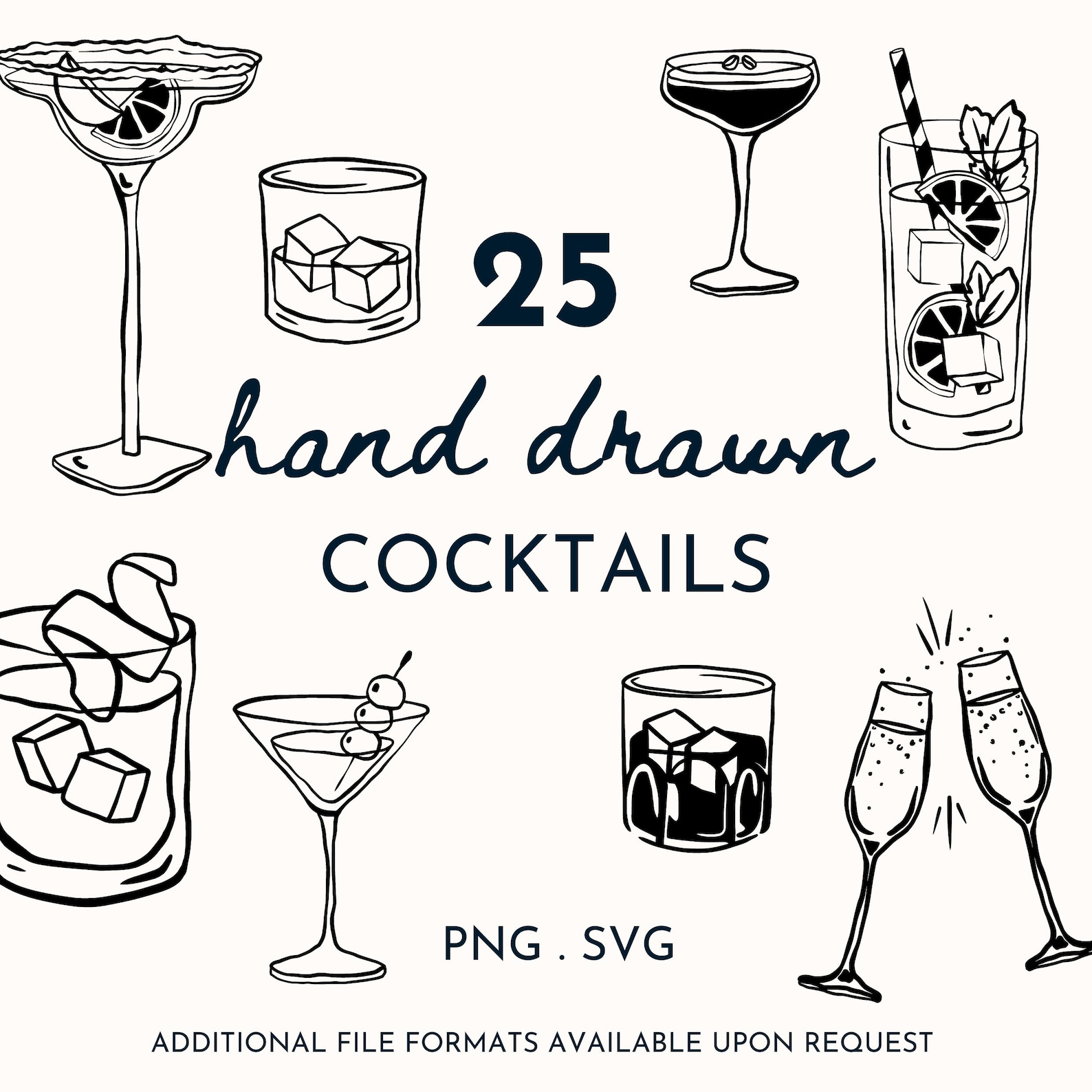 25 Hand Drawn Cocktail Illustrations - Digital Download | Cocktail Line ...