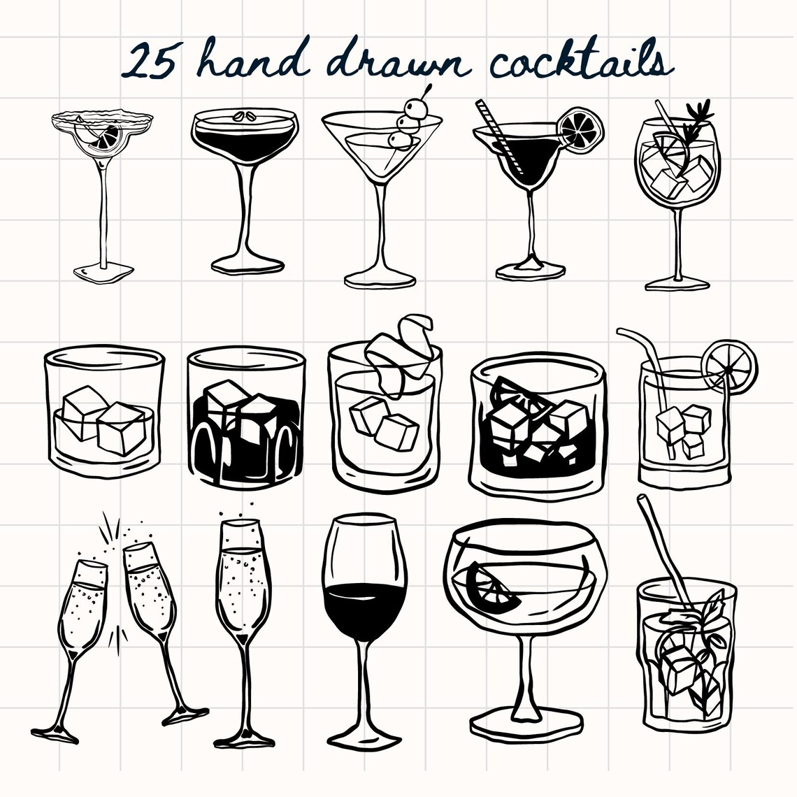 25 Hand Drawn Cocktail Illustrations – SVG, PNG (digital Download) - Etsy