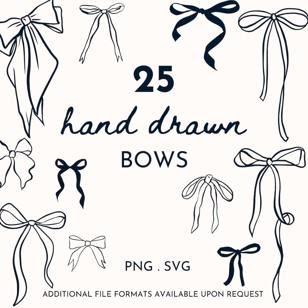 25 Hand Drawn Bow Illustrations - Digital Download | Bow Line Drawings ...