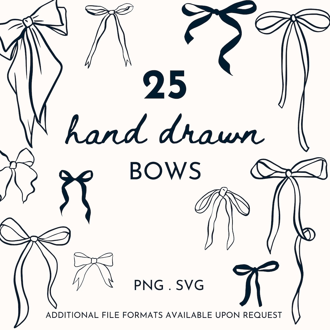 25 Hand Drawn Bow Illustrations - Digital Download | Bow Line Drawings ...