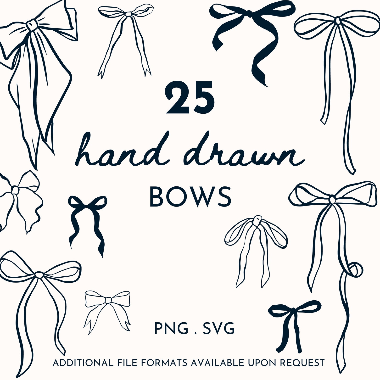 25 Hand Drawn Bow Illustrations - Digital Download | Bow Line Drawings ...