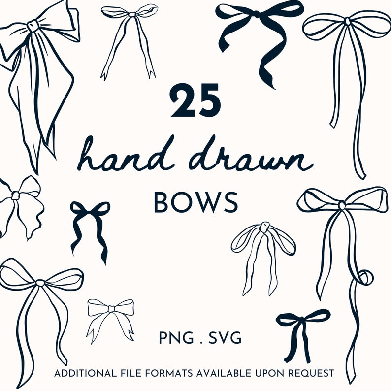 25 Hand Drawn Bow Illustrations - Digital Download | Bow Line Drawings ...