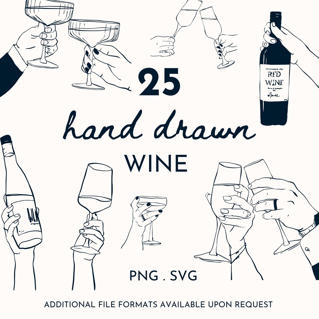 25 Hand Drawn Wine Illustrations – SVG PNG Clipart (digital Download ...