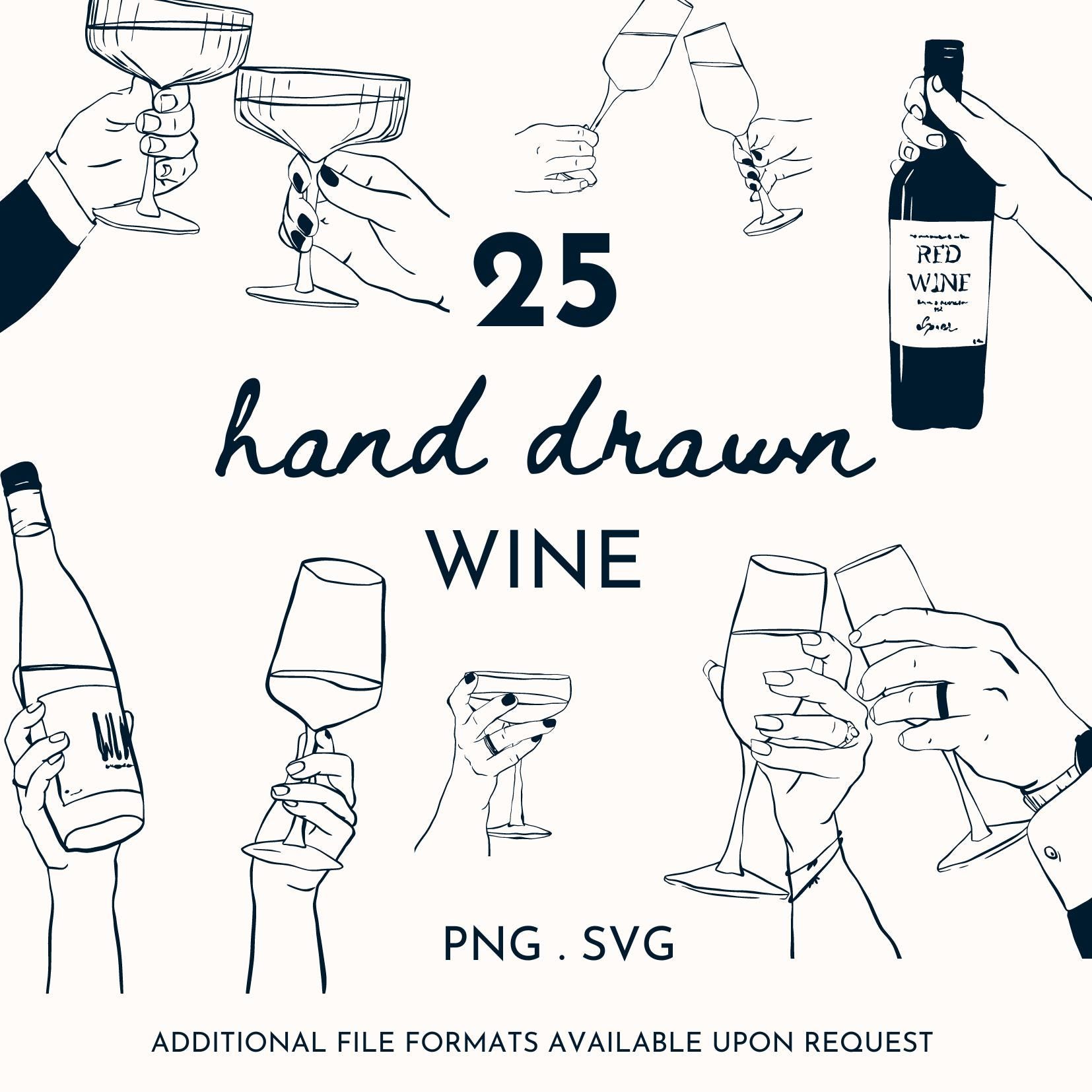 25 Hand Drawn Wine Illustrations – SVG PNG Clipart (digital Download ...