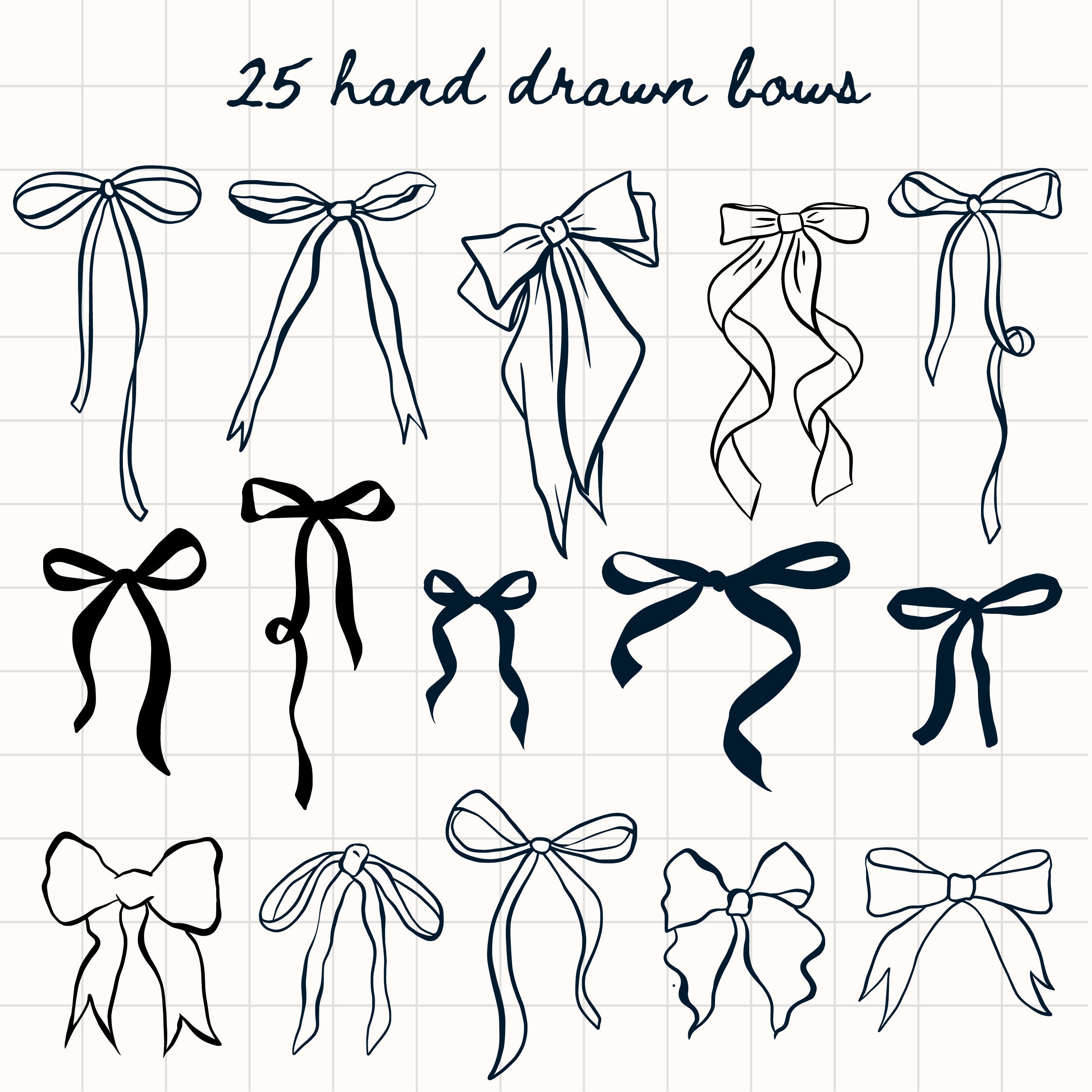 25 Hand Drawn Bow Illustrations Digital Download Bow Line Drawings SVG ...