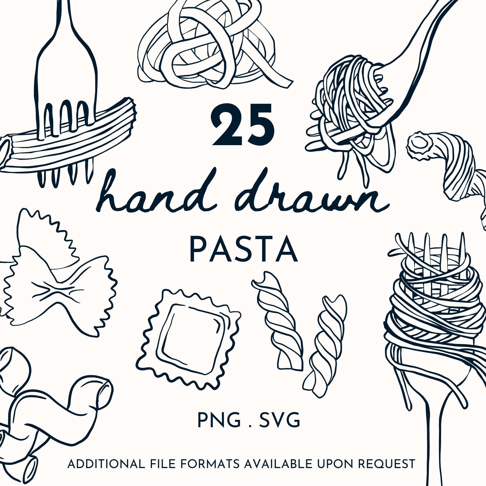 25 Hand Drawn Pasta Illustrations - Digital Download | Pasta Line ...