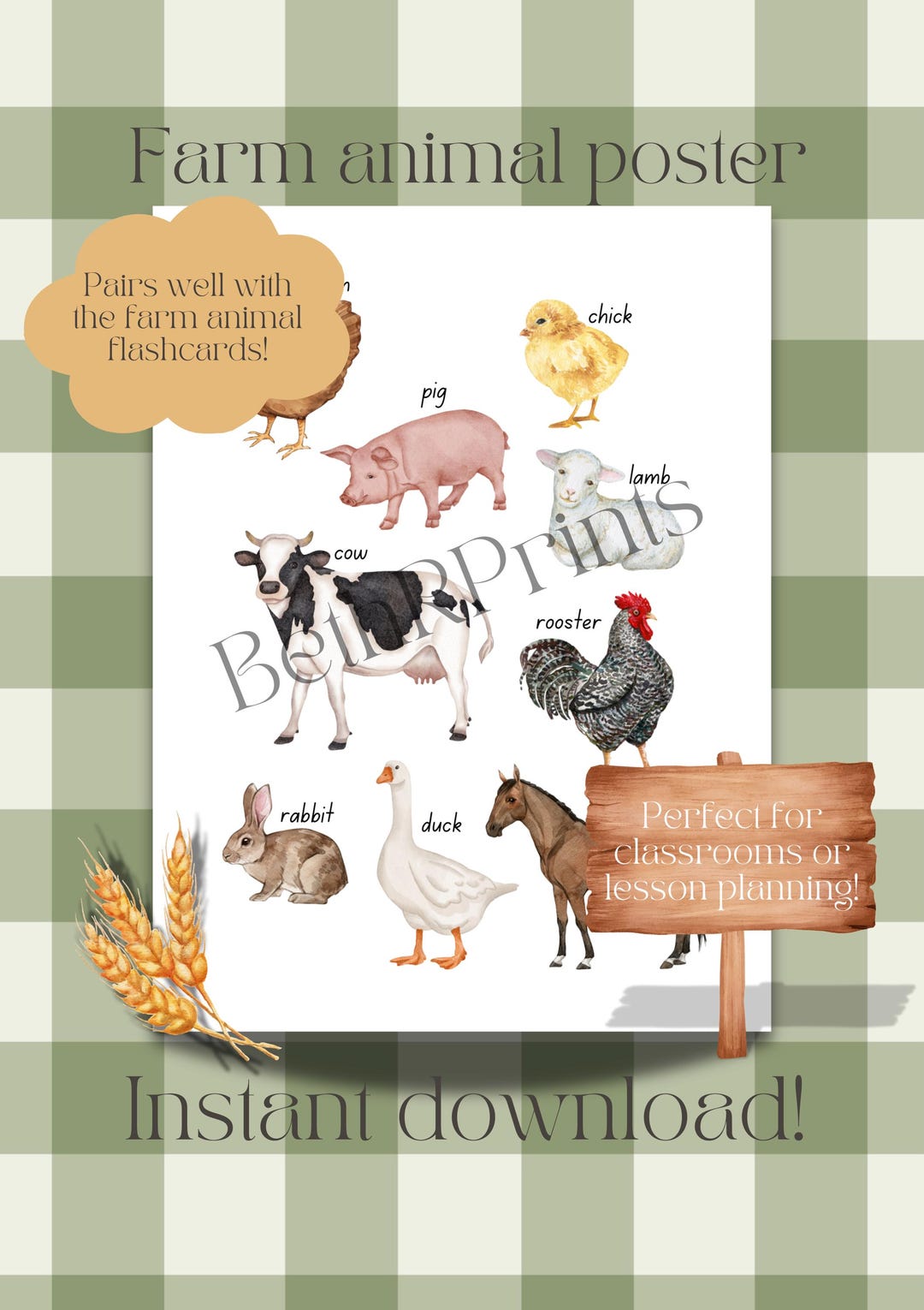 Farm Animal Poster, Animal Recognition, Classroom Poster, Playroom ...
