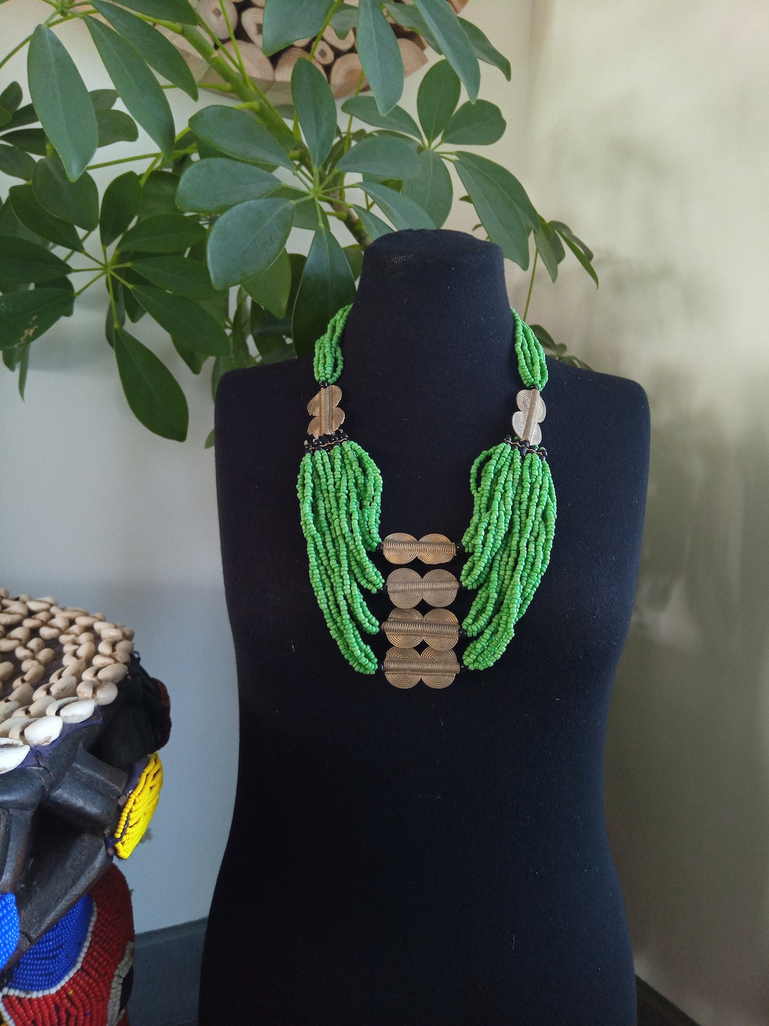 Necklace of Glass and Bronze Beads. Akan Necklace, Ghana, West Africa ...