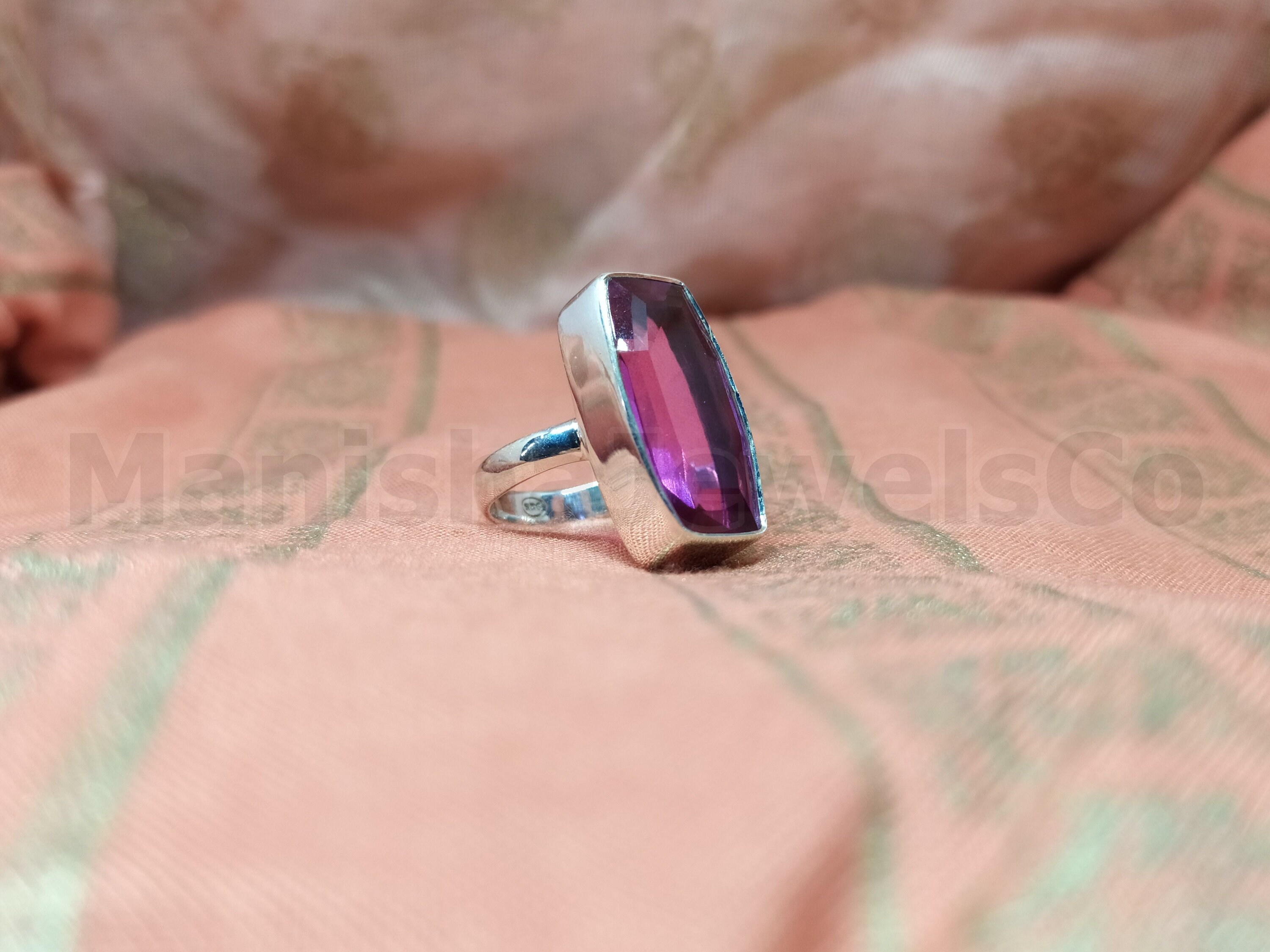 Simple Amethyst Ring 925 Sterling Silver Rectangle Shape | Etsy
