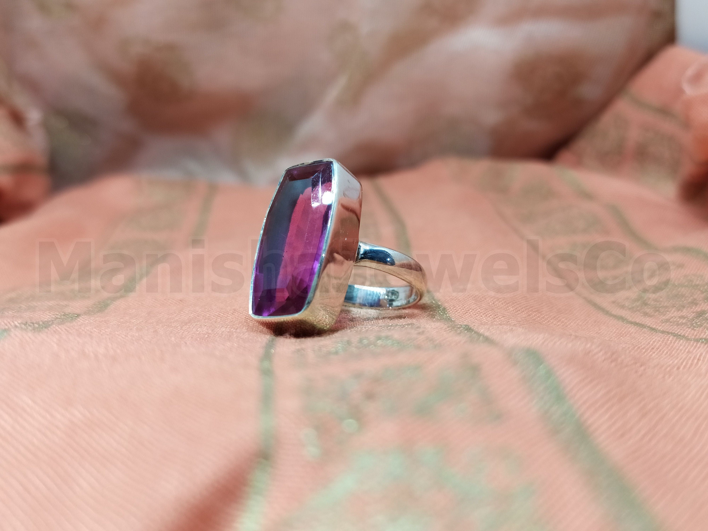 Simple Amethyst Ring 925 Sterling Silver Rectangle Shape | Etsy