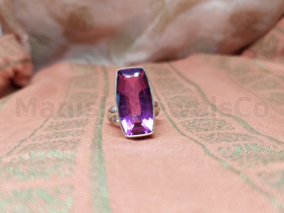 Simple Amethyst Ring 925 Sterling Silver Rectangle Shape - Etsy UK