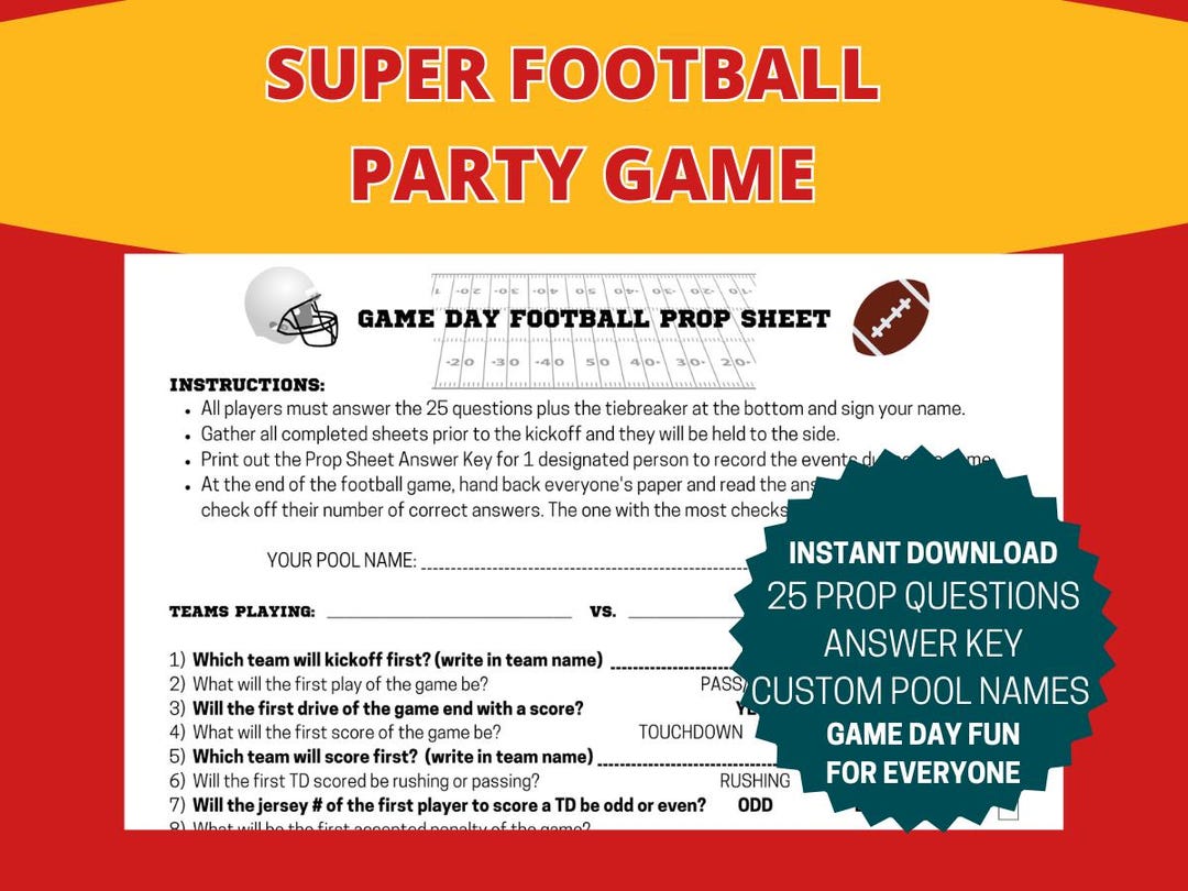 Super Football Party Game, Football Prop Bets With Clever Corny Team ...