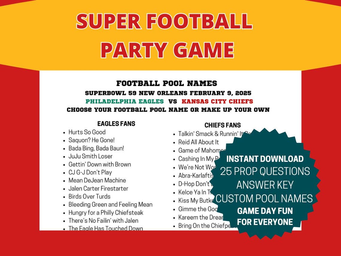 Super Football Party Game, Football Prop Bets With Clever Corny Team ...