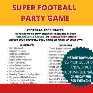Super Football Party Game, Football Prop Bets With Clever Corny Team ...