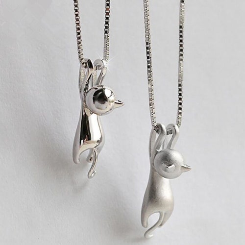 Sterling Silver Cat Necklace - Etsy