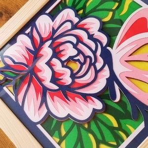 Peony Papercut Layered Art, Handcrafted Peony Wall Decor, Floral ...
