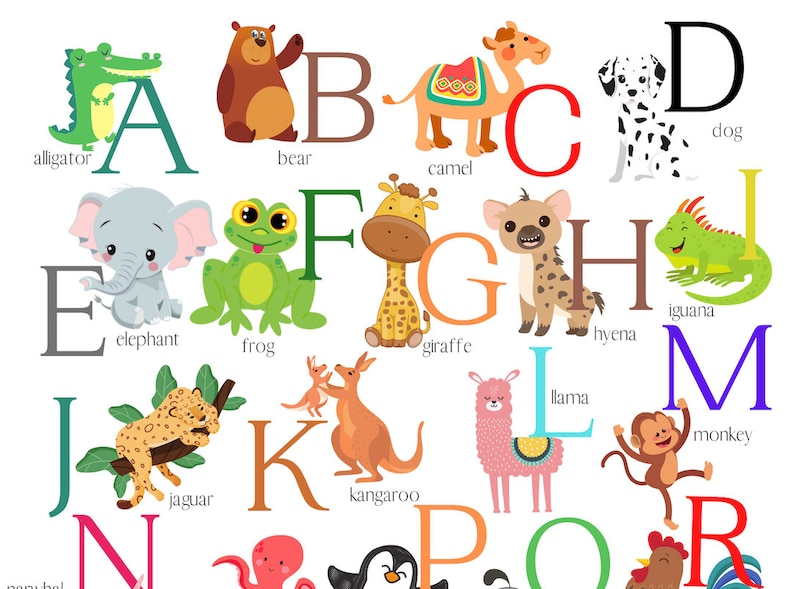 Alphabet and Animal Printable (educational or Wall Art), Nursery ...
