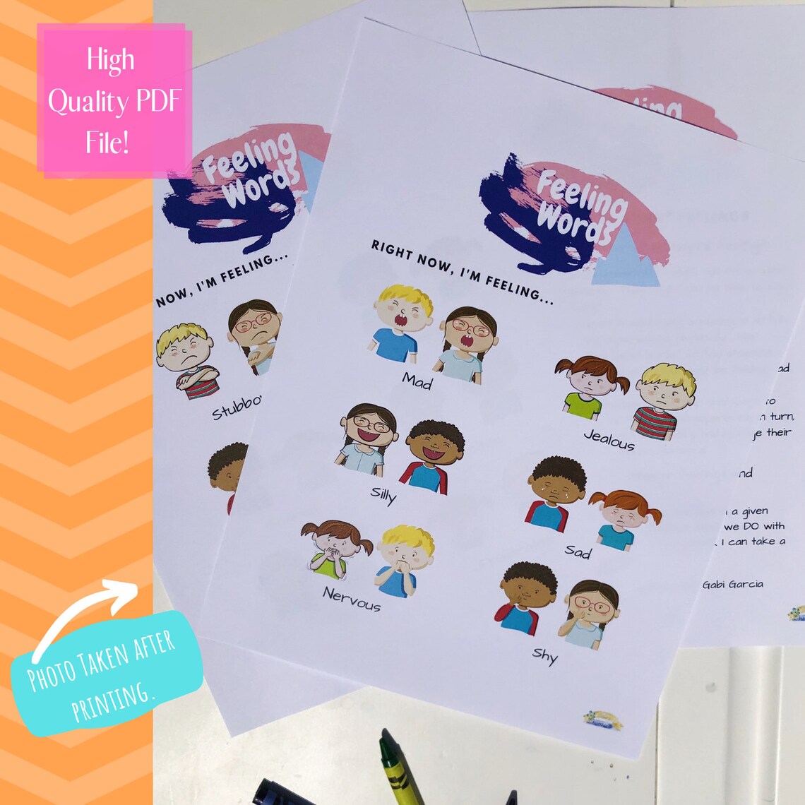 Feeling Words Handouts kids Printable Item emotion - Etsy