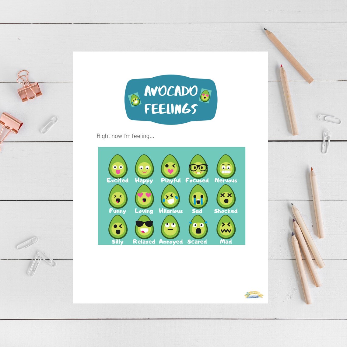 Feelings Chart (avocado), Printable Item (emotion Skills), Calming ...