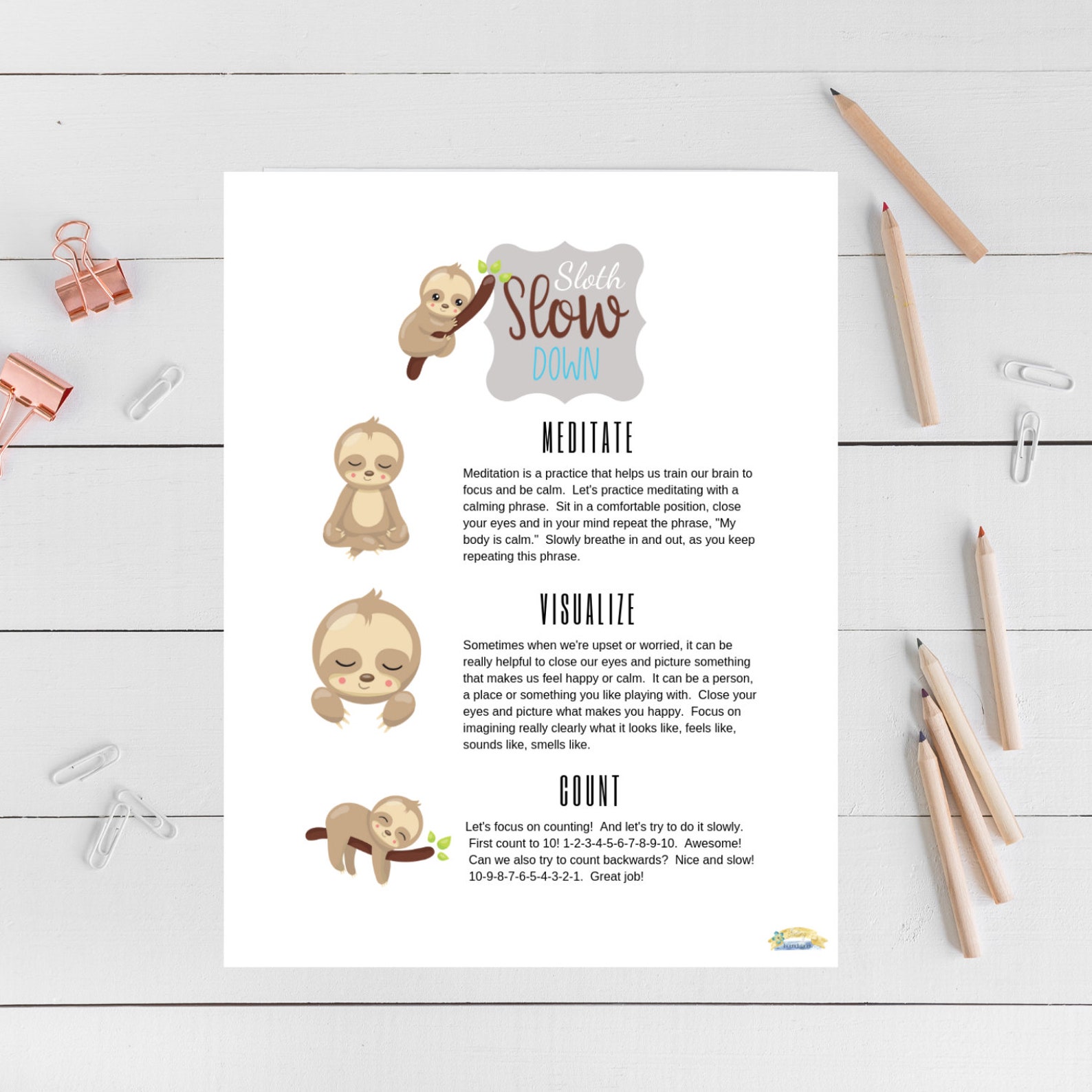 Sloth Relaxation Exercises Handout: Calm Down, Emotion Skills (digital ...