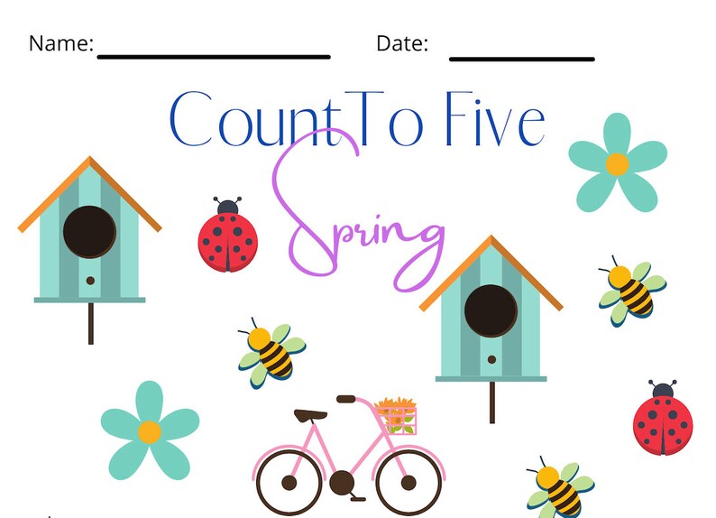 Counting Handout (1 to 5) (spring Theme), Home School, Montessori ...