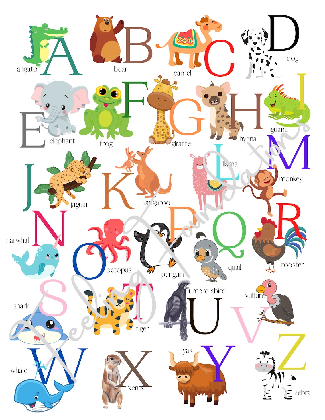 Alphabet and Animal Printable (educational or Wall Art), Nursery ...