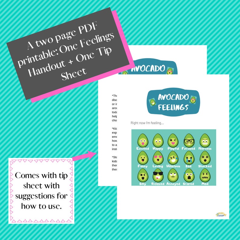 Feelings Chart (avocado), Printable Item (emotion Skills), Calming ...