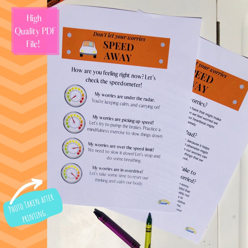 All About Worries Handout (speedometer); Digital Download; (emotion ...
