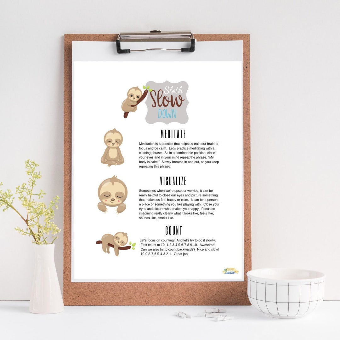 Relaxation/calm Down Handout (sloth Slow Down); Digital; (emotion ...
