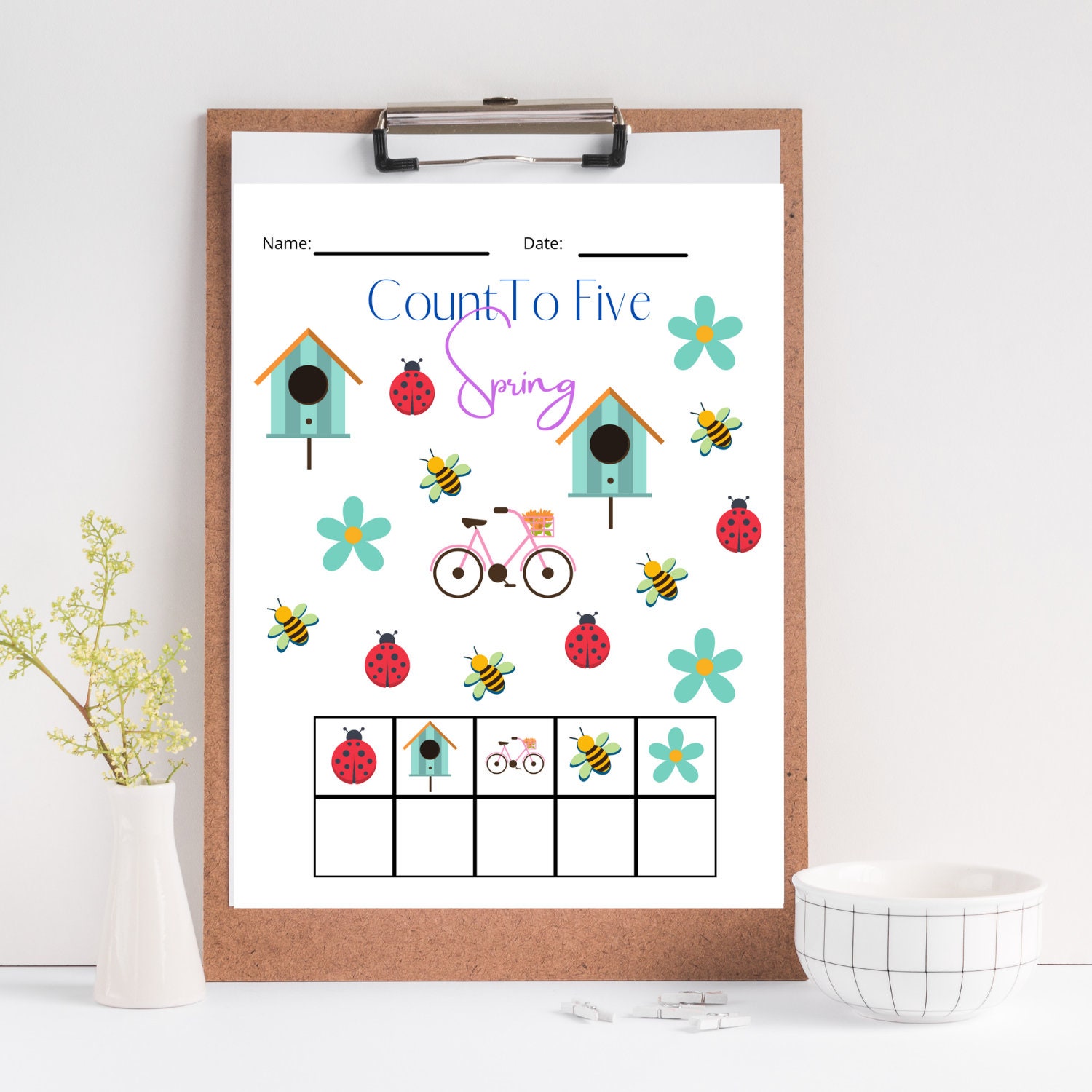 Counting Handout (1 to 5) (spring Theme), Home School, Montessori ...