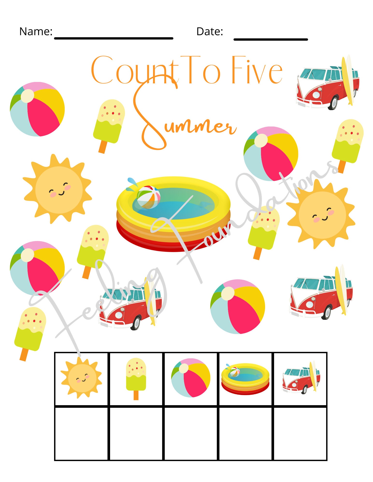 Counting Handout (1 to 5) (summer Theme), Home School, Montessori ...