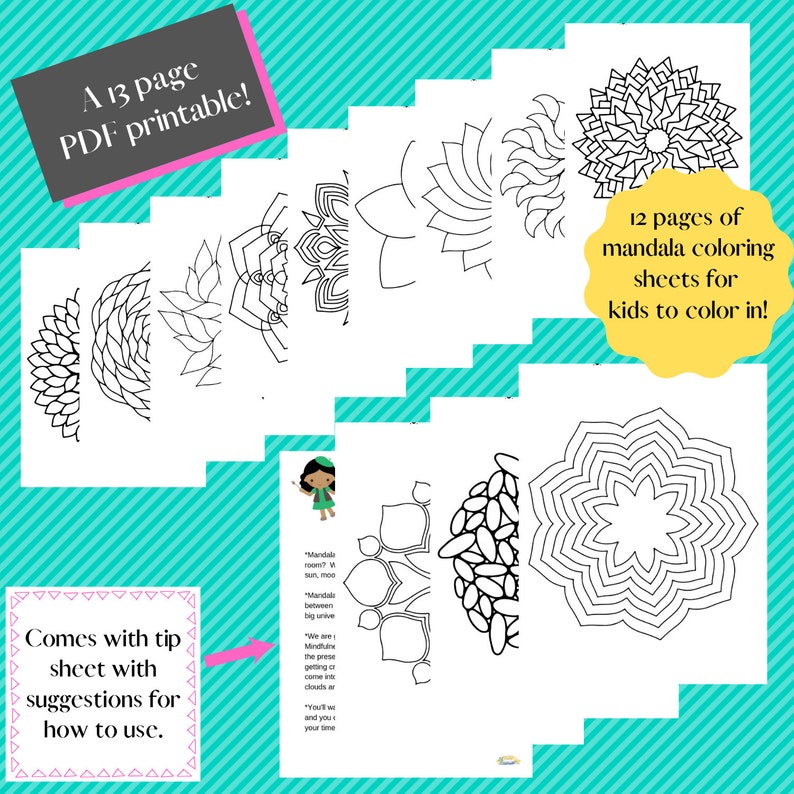 Mandala Coloring Set- Kids (wellness, Relaxation, Coping); (emotion ...
